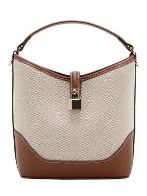Mango Contrasting Canvas Bucket Bag With Faux- Accents - Leather