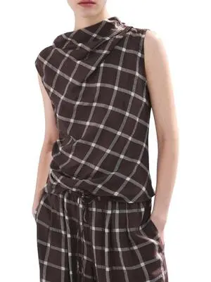 MANGO MANGO Checked Cap Sleeve Top