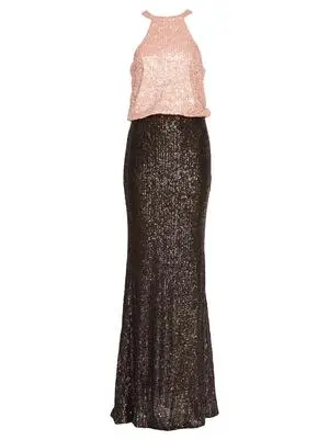 SOHUMAN Inme Sequin Halterneck Maxi Dress - Black