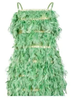 SOHUMAN Migran Feather Embellished Mini Dress - Green
