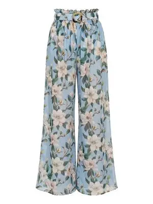 NUR KARAATA Sunflare Floral Wide-leg Trousers - Blue