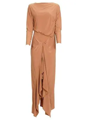 SOHUMAN Venice Midi Dress With Draped Detail - Brown