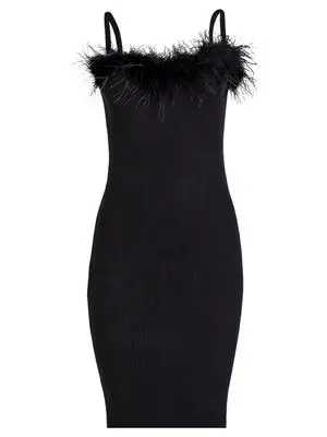 SOHUMAN Zanzibar Feather Trim Midi Dress - Black