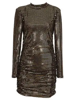 SOHUMAN Sequin Embellished High Neck Mini Dress - Brown