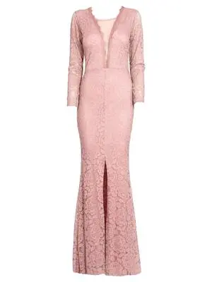 SOHUMAN Lace Maxi Dress With V-neck And Slit - Black/red