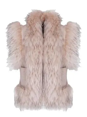 THE EXTREME COLLECTION Organic Wool And Alpaca Jacquard Vest With Faux Fur Trim - Beige