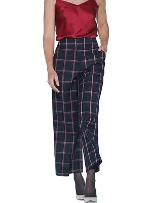 THE EXTREME COLLECTION Eleanor Plaid High-waist Wide Leg Trousers - Blue