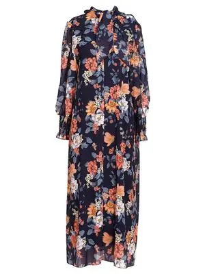 SOHUMAN Floral Maxi Dress With Tie Neck - Black