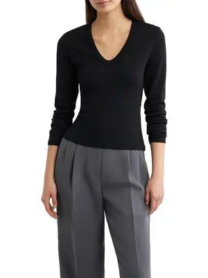ARTLESS FOREVER Reed Long Sleeve Scoop Neck Top - Black