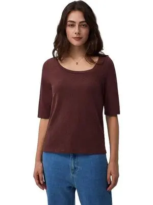 JUANA Hemp Essentials Asymmetrical Neckline Tee - Cocoa