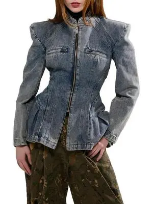 AZALEA WANG Structured Peplum Jacket - Denim