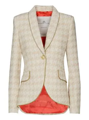 THE EXTREME COLLECTION Houndstooth Blazer With Tuxedo Lapel And Gold Chain Detailing - Yellow