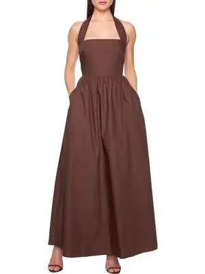 Susana Monaco Halter Neck Cotton Poplin Maxi Dress - Brown