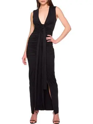 Susana Monaco Plunge Neck Tie Neck Maxi Dress - Black