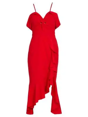 SOHUMAN Ruffled Midi Dress - Red