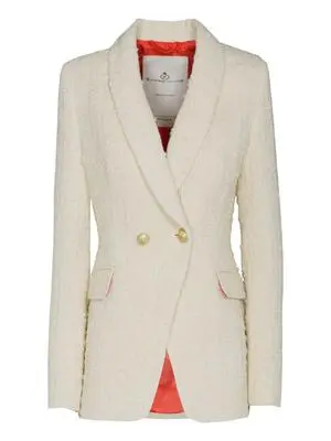 THE EXTREME COLLECTION Double-breasted Ivory Blazer With Tuxedo Lapel And Gold Buttons - White/yellow
