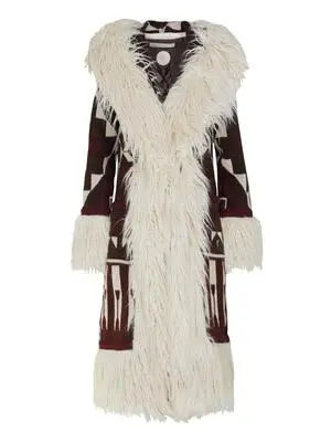 THE EXTREME COLLECTION Long Alpaca Coat With Ethnic Jacquard And Faux Fur Trim - Eed