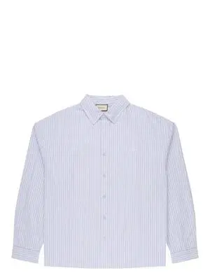 VOUSETI Off Court Boxy Fit Stripe Cotton Button-up Shirt - Light Blue