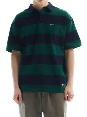 VOUSETI Post Game Stripe Cotton Polo - Navy Teal