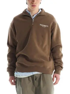 VOUSETI Quarter Zip Logo Pullover - Coffee