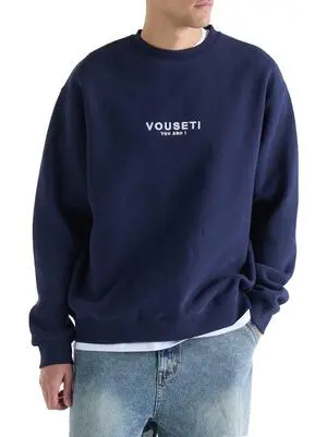 VOUSETI Vouseit Embroidered Logo Fleece Crewneck Sweatshirt - Navy