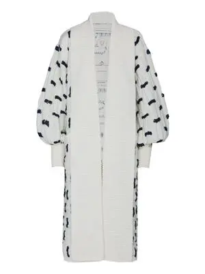 THE EXTREME COLLECTION Textured Aran Knit Long Coat - Blue