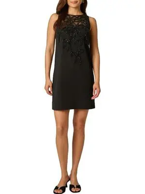 Adrianna Papell Beaded Bow Crepe Shift Dress - Black