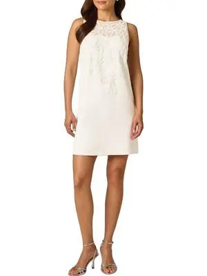 Adrianna Papell Beaded Bow Crepe Shift Dress - Ivory