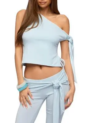 EDIKTED Adara Tied One Shoulder Top - Light-blue