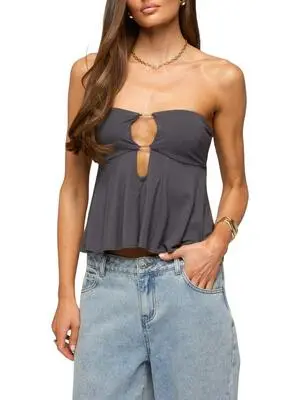 EDIKTED Nikita Strapless Cutout Top - Gray