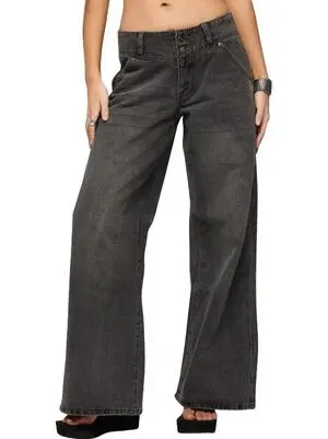 EDIKTED Meredith Low Rise Wide Leg Jeans - Black