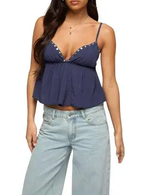 EDIKTED Alina Studded Cropped Babydoll Camisole - Navy