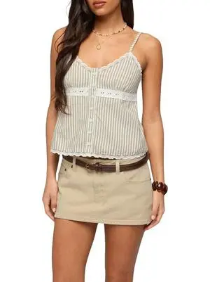 EDIKTED Elodie Stripe Lace Trim Tank - Sage