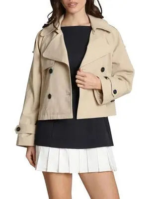 Avec Les Filles Double Breasted Cropped Trench Coat - Seashell