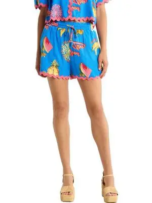 SUGARLIPS Halle Drawstring Tropical Print Shorts - Cobalt-combo