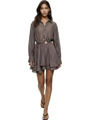 MONLICIA Alora Tencel Mini Shirt Dress - Brown