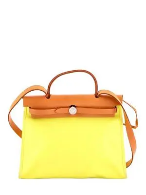 Hermès Herbag Zip Berline Vache Canvas And Leather 31 Lime