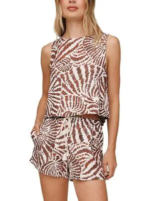 Bella Dahl Sleeveless Split Back Boat Neck Top - Abstract Shell Print