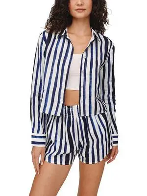 Bella Dahl Stripe Linen Button-up Crop Shirt - Painted Tides Stripes