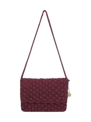 THE SAK The Sak Marlow Crochet Flap Shoulder Bag With Embroidered Fish Detail Black Cherry Shell