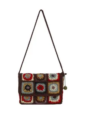 THE SAK Marlow Crochet Flap Shoulder Bag With Embroidered Fish Detail - Walnut Patch