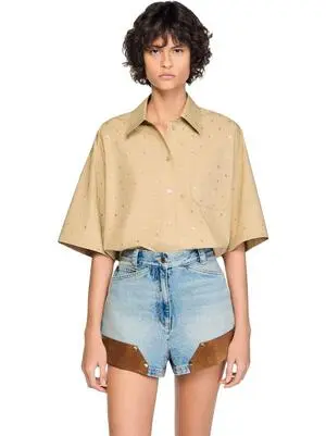 Sandro Embellished Cotton Shirt - Beige