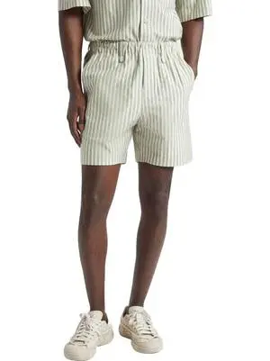 Issey Miyake Stripe Cotton Dobby Shorts - Green