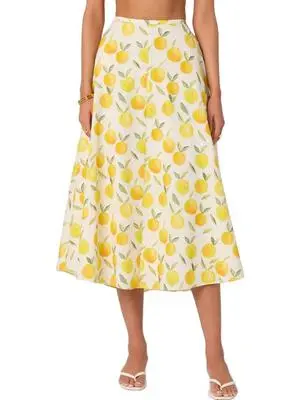 Astr The Label Myria Midi Skirt With - Lemon Print