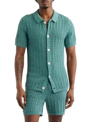 MAVRANS Salt Water Knit Button-up Shirt - Teal