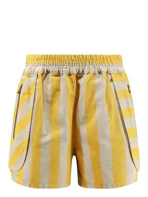 Fendi Cotton And Linen Shorts With Iconic Pequin Motif - Yellow