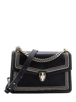 BVLGARI Serpenti Diamond Blast Shoulder Bag Embellished Leather - Black