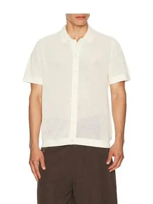 Onia Crochet Knit Button Up Shirt In Cream - Egret