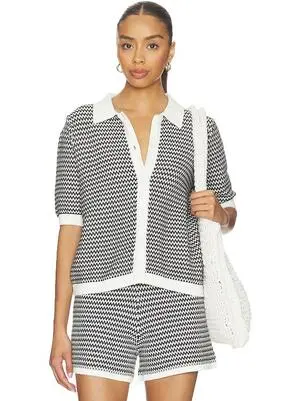 Varley Gaelle Polo Knit Top - Snow White & Black