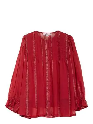 NIZA Striped Sheer Blouse - Red